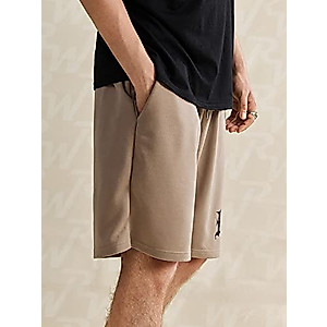 OYOANGLE Men's Letter Graphic Elastic Drawstring Waist Athletic Track Shorts with Pockets Khaki Graphic S