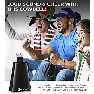 Vangoa 6 inch Metal Steel Cow Bells Noise Makers Hand Percussion Cowbell with Stick for Drum Set, Black