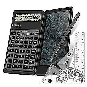Pocket Basic Science Calculator for Students - Foldable Math Classroom Functional Calculator with LCD Display Erasable Writing Tablet and Ruler Set for Office Home Business Whether Back to School Gift