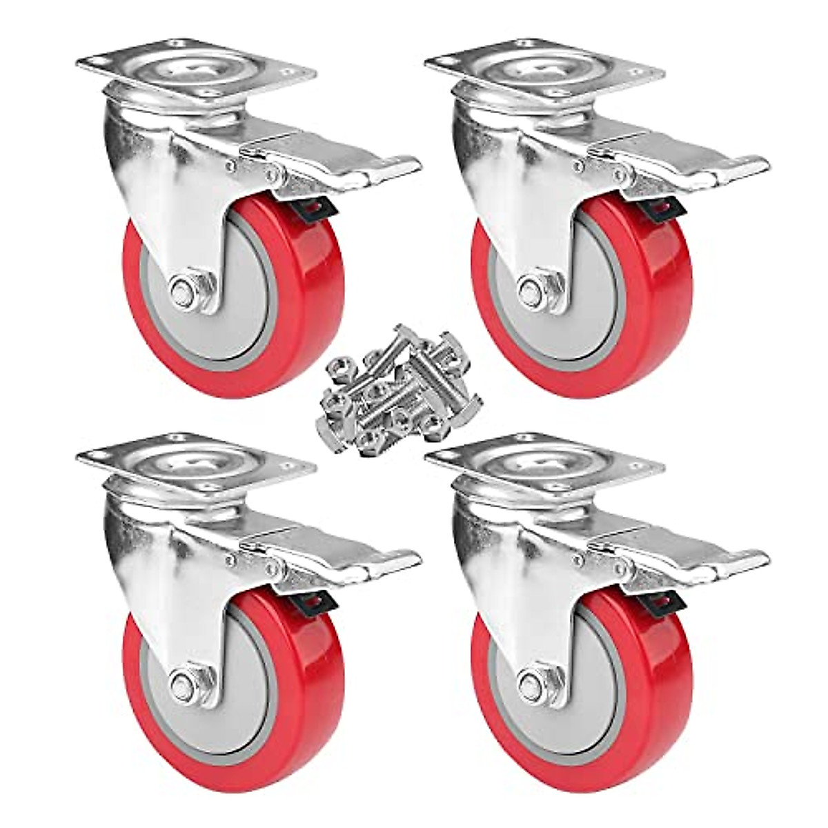 4" Swivel Plate Caster Wheels, PRITEK Heavy Duty Metal Caster Wheels Lock The Top Plate and The Wheels Replacement for Industrial Trailer or Large Home Furniture (Bearing 300lbs Each, Set of 4)