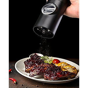 COKUNST Electric Pepper and Salt Grinder Set, Battery Powered Adjustable 5 Levels of Coarseness Black Pepper Grinder Mill with Stand, Automatic Grinding with LED Light for BBQ Resturant Kitchen
