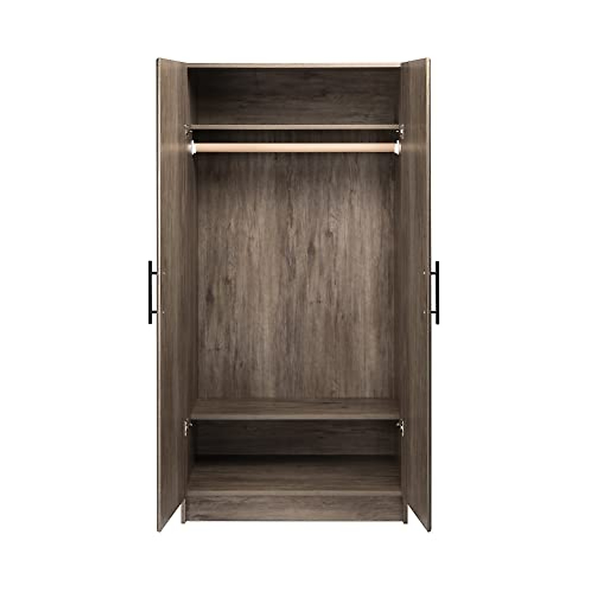 Prepac Elite Functional Wardrobe Closet Cabinet with Hanging Rail, Simplistic 2-Door Armoire Portable Closet 20" D x 32" W x 65" H, Drifted Gray, DEW-3264