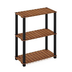 Furinno Pangkor 3-Tier Turn-N-Tube Indoor Outdoor Plant Shelf Wood Stand with Square Poles, Natural/Black
