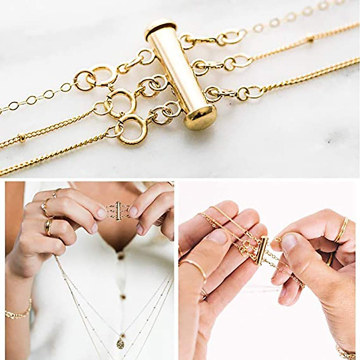 Dailyacc Layered Necklace Clasps,4 Pieces 2 Size Slide Clasp Lock Necklace Connector for Multi Strands Slide Tube Clasps