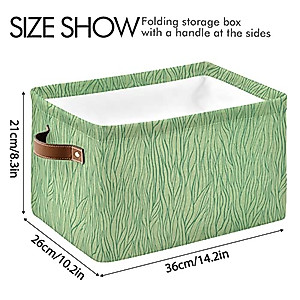 Kigai Bright Grass Square Storage Basket, Portable Leather Storage Basket for Office, Furniture, 14.2 L x 10.2 W x 8.3 H In