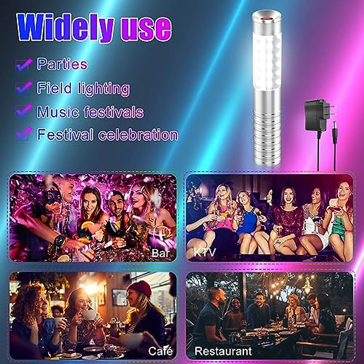 2PCS LED Strobe Baton Light Bright Rechargeable LED Light Club Signs for Bottle Service Reusable Nightclub Parties (Gold+Sliver)