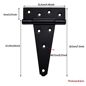 6 Inch T-Strap Heavy Duty Shed Door Hinges,Black Tee Hinge for Wooden Fences,Yard Door,Barn Door Gates, Wrought Hardware Rustproof,4 PCS