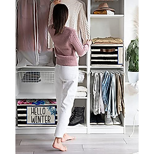 Large Storage Baskets Bins 2 Pack Hello Winter Snowflake Collapsible Storage Box Laundry Organizer for Closet Shelf Nursery Kids Bedroom Christmas Black Striped