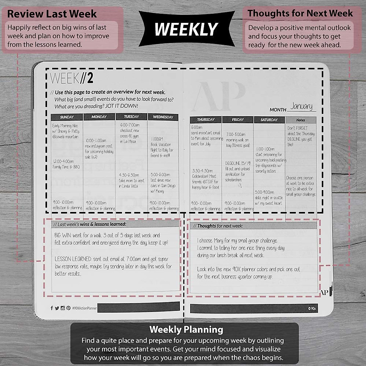 90 Day ACTION PLANNER Daily, Weekly, Monthly Undated Calendar Goal Planning - Increases Productivity & Time Management With Vision Board & To Do List - Life Coaching & Corporate Gifts