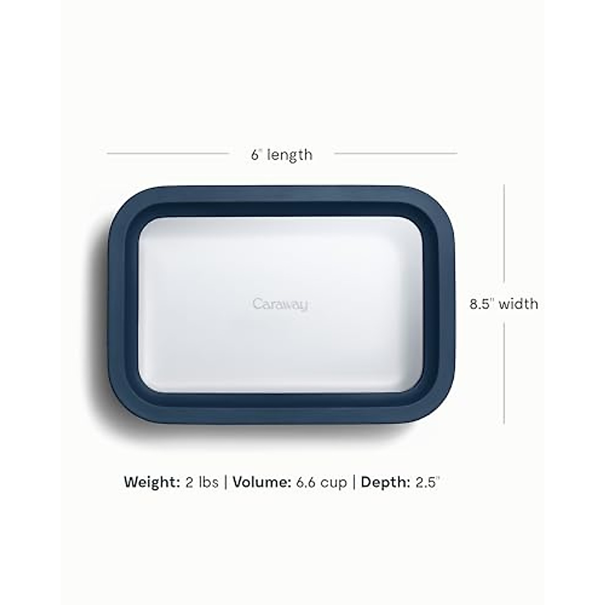 Caraway 2pc Glass Food Storage Set - 6.6 Cup Food Containers (2) - Ceramic Coated - Non Toxic, Non Stick Lunch Box with Lids. Dishwasher, Oven, & Microwave Safe - Navy