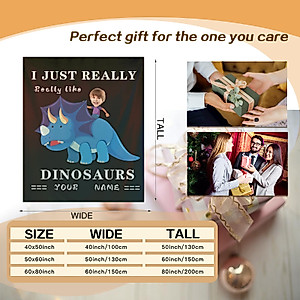 Custom Dinosaur Blanket for Boys Personalized Dinosaur Blankets with Photos and Names（B）