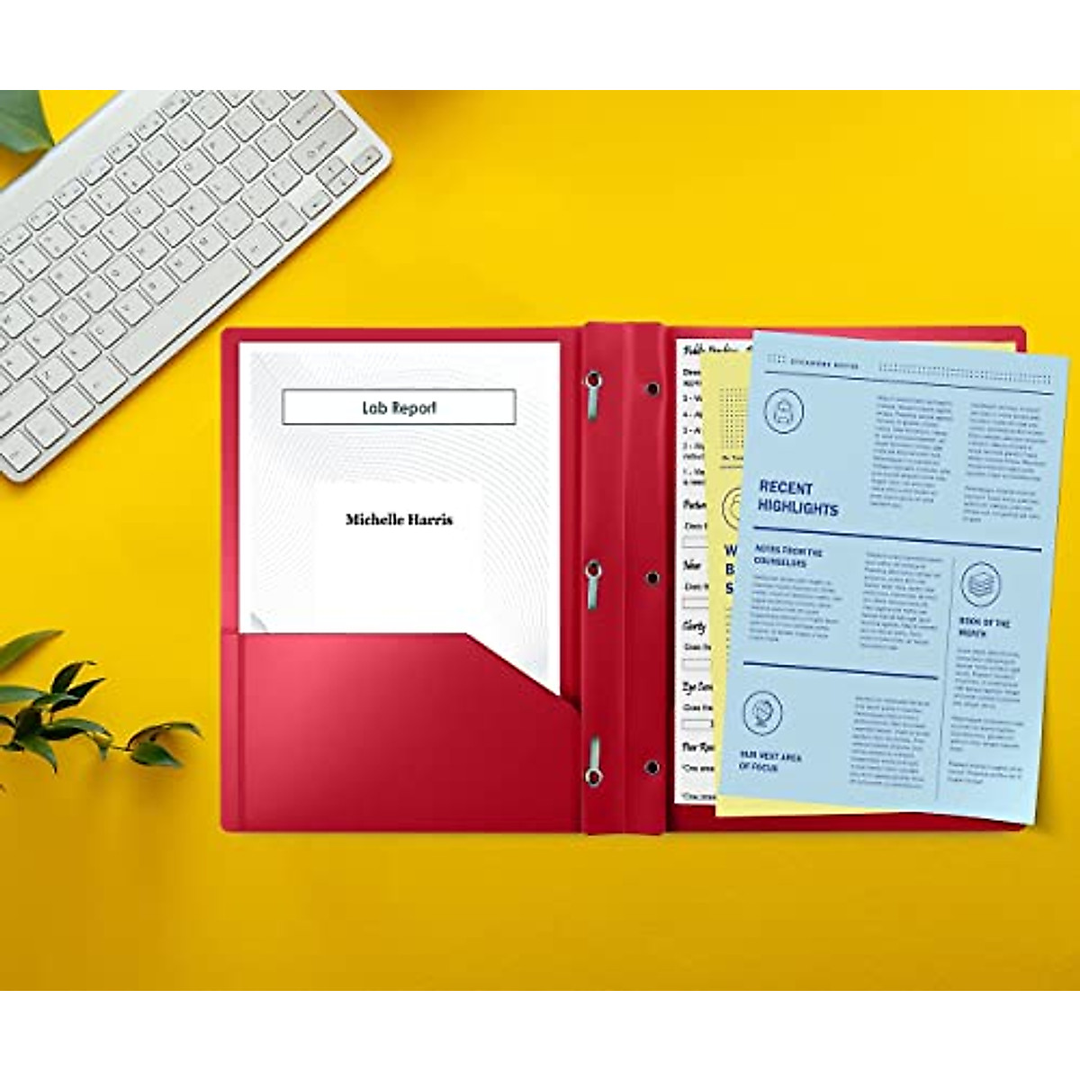 Better Office Products Red Plastic 2 Pocket Folders with Prongs, Heavyweight, Letter Size Poly Folders, 24 Pack, with 3 Metal Prongs Fastener Clips, Red