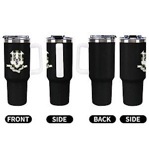 Connecticut Flag Insulated Tumblers with Handle Stainless Steel Coffee Mug Funny Travel Cup with Lid Straw 40oz