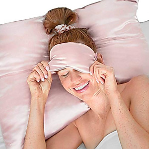 Kitsch Satin Sleep Set | Softer Than Silk Pillowcase and Eyemask Set - Includes 1 Pillowcase | 1 Eye Mask | and 1 Volume Scrunchie for Hair (Blush)