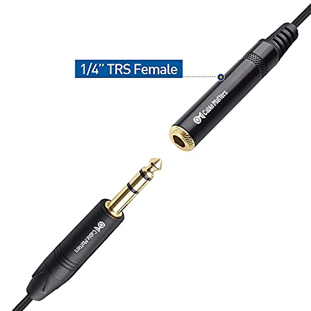 Cable Matters 2-Pack TRS Male to 2X TRS Female 1/4 Splitter Cable (1/4 Inch Headphone Splitter Cable) in Black - 0.2m / 6 Inches