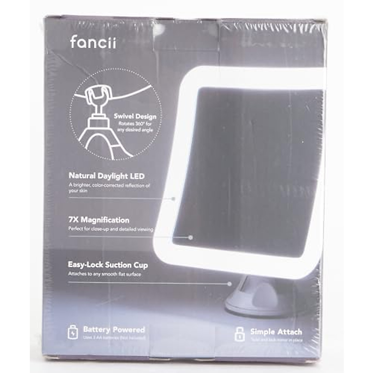 Fancii 7x LED Lighted Magnifying Makeup Mirror with Strong Suction - 6.5" wide, Natural Daylight, Cordless Portable Vanity Mirror with Lights (Square) - Mira 7