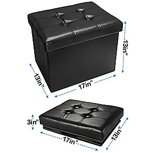 Bsketa Storage Ottoman, Folding Foot Stool with Thicker Foam Padded Seat Small Leather Storage Ottoman Bench Foot Rest for Living Room Foldable Coffee Table 17x13x13in
