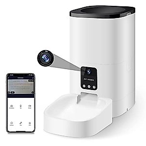 Automatic Cat Feeder, 6L Portion Control Peteme Smart Pet Feeder with Camera APP Control, Schedule Cat Feeder for Cats, Dogs & Small Pets, 2.4G Wi-Fi Enabled Speaker Two Way Microphone