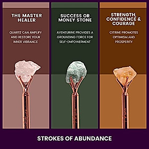 3 Pcs Rose Gold Crystal Pens - Citrine, Clear Quartz, Green Aventure Healing Crystals - For Journaling, Gratitude, Abundance, Witchcraft - Unique Elegant Gift Box