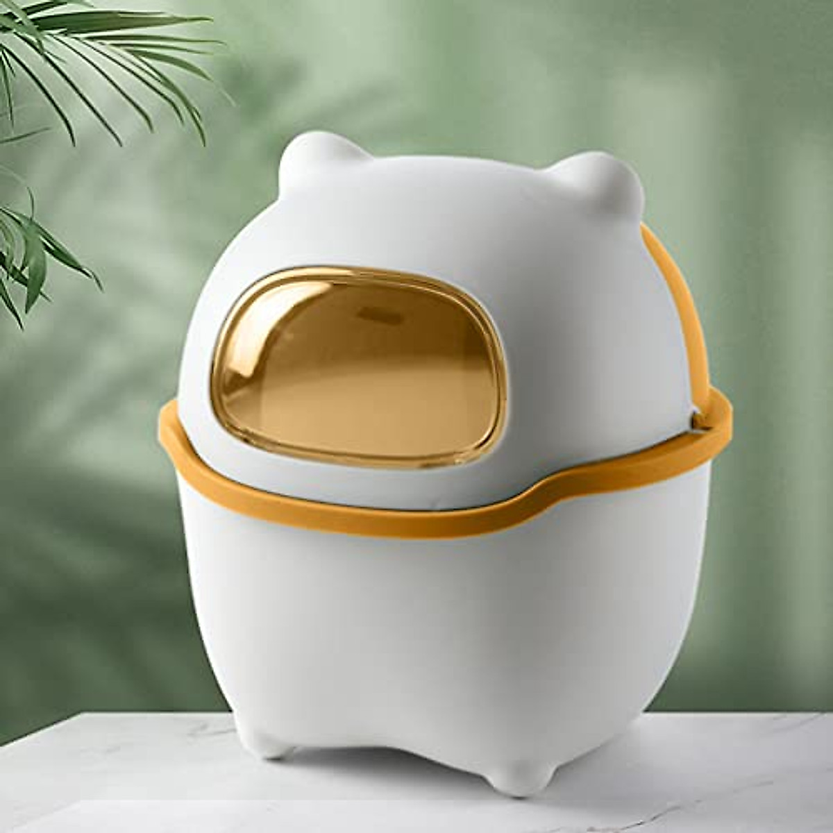 Hemoton Mini Desktop Trash Can Basket with Lid Countertop Mini Garbage Cans Small Waste Bin Container Cartoon Animal Countertop Organizer for Vanity Tabletop Coffee Table Yellow