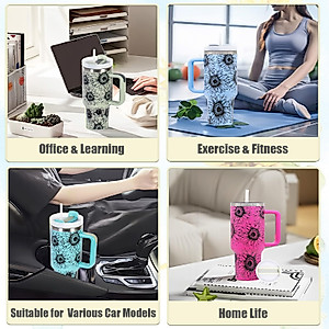 WEXINBF 40oz Tumbler With Handle And Straw Lid, Double Wall Vacuum Insulated Tumbler for Hot or Cold Drink, Stainless Steel Water Bottle Travel Mug, Large Iced Coffee Cup (Hot Pink Sunflower)