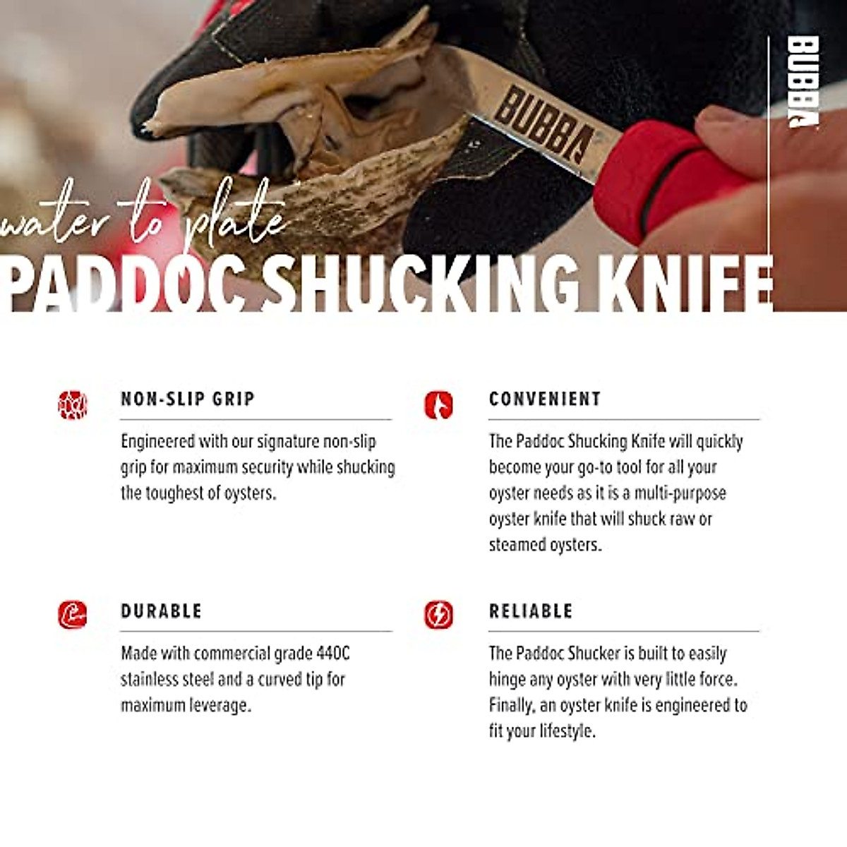 BUBBA Shucking Knife - Oyster Shucking Knife with 2.5" Stainless Steel Curved Tip Blade with Non-Slip Grip Handle