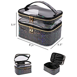 imerelez Double-layer Makeup Bag Cosmetic Bag Travel Makeup Cases Organizer Toiletry Bag Gift for Girls Women, Portable Waterproof (Black)