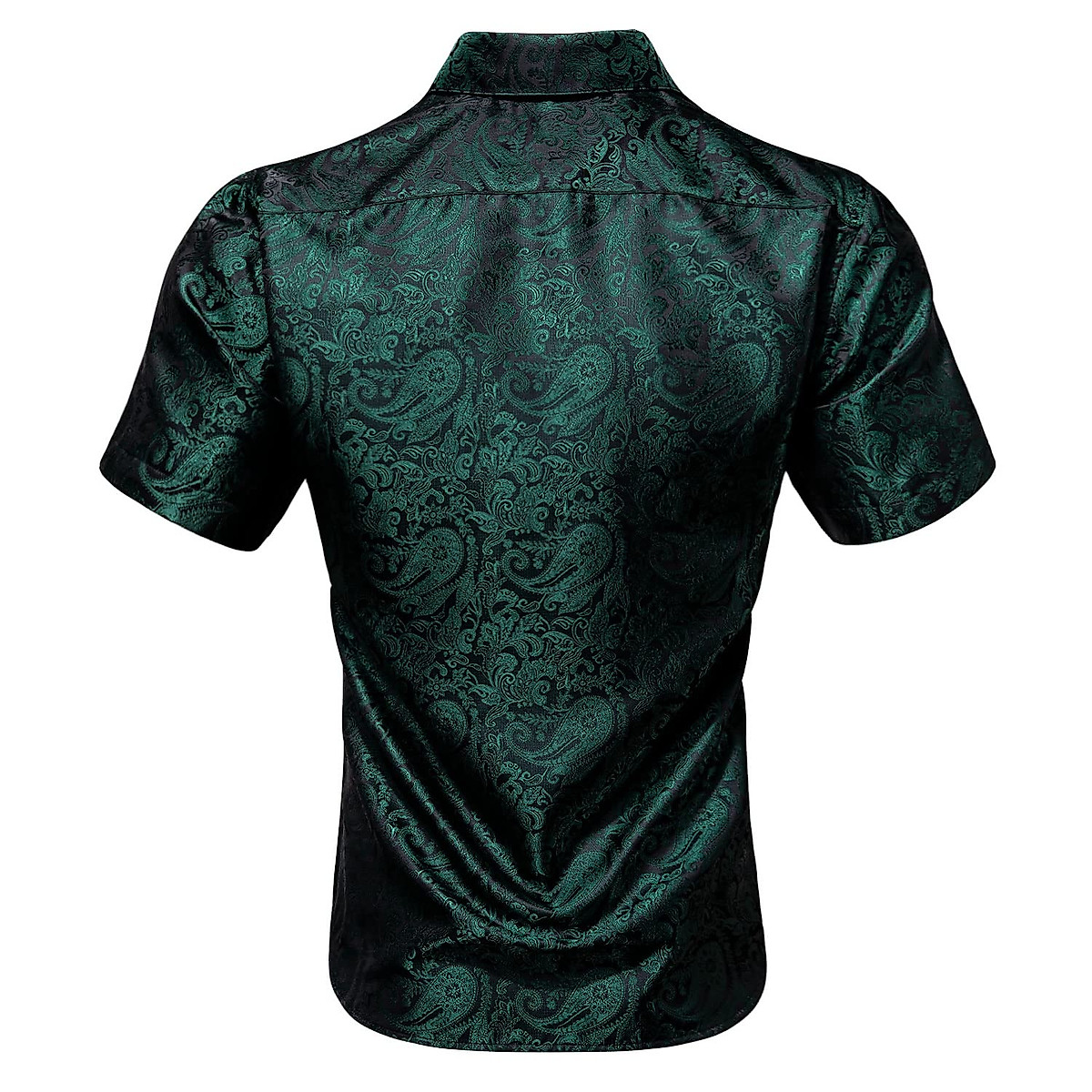 Men's Silk Shirt Paisley Floral Jacquard Short Sleeve Button Down Dress Shirts Formal Casual Wedding Party Deep Green
