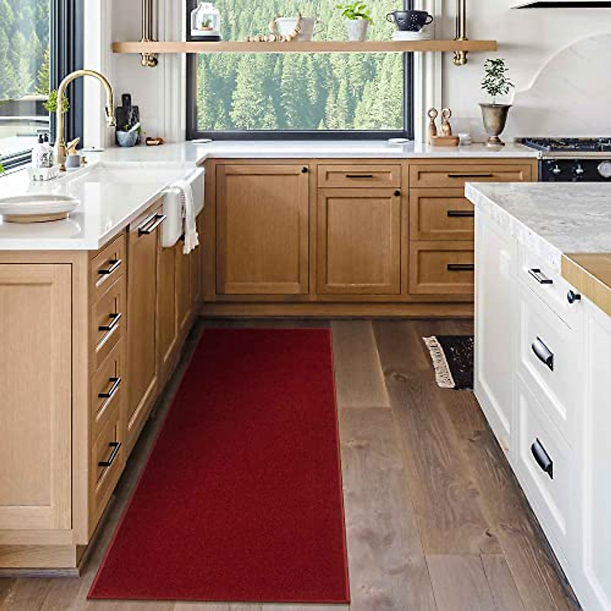 Machine Washable Modern Solid Design Non-Slip Rubberback 2x6 Traditional Runner Rug for Hallway, Kitchen, Bedroom, Living Room, 2'2" x 6', Red