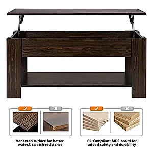 Yaheetech Lift Top Coffee Table with Hidden Compartment and Storage Shelf, Rising Tabletop Dining Table for Living Room Reception Room, 38.6in L, Espresso