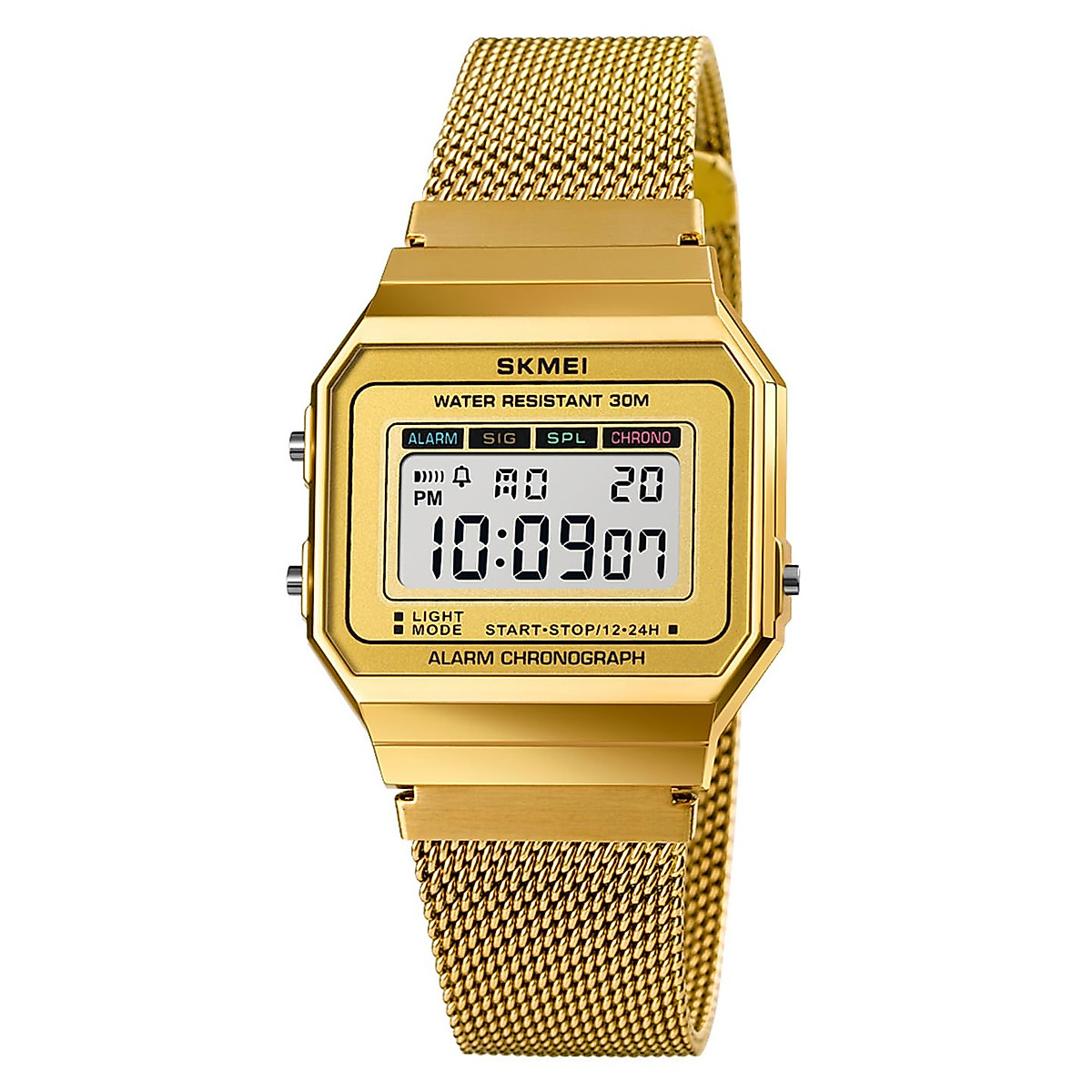 FANMIS Women's Men's Digital Electronic Square LED Sports Watch Multifunction Waterproof Daily Alarm Gold-Tone Watch (Y Gold)