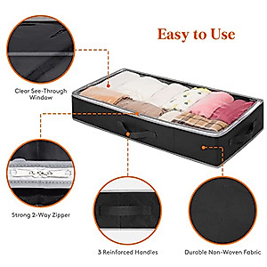 Lifewit 2 Pack Under Bed Clothes Organizer, Bundle with 4 Pack 60L Clothes Storage Bags, Black