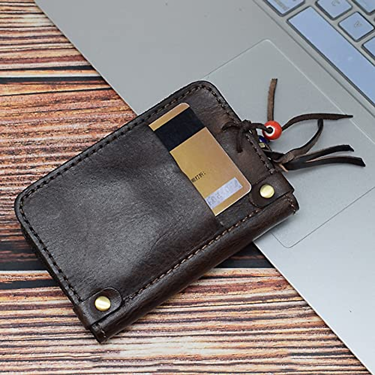 Genuine Leather Keychain Key Case,MoreChioce Card Holder Wallet Cowhide Leather Smart Keychain Protector Cover Key Organizer Card Case with 6 Hooks and Zipper,Coffee Color
