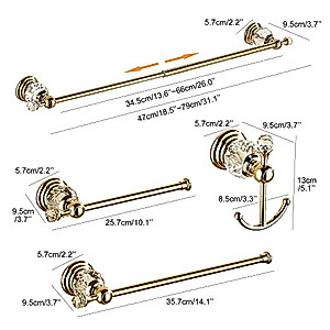 Crystal Bathroom Hardware Set,Adjustable Towel Rack, Toilet Roll Paper Holder,Hand Towel Holder,Hook,Gold Bathroom Accessories Set Wall Mounted (Bright Gold)