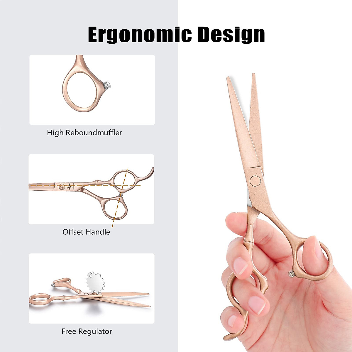 PURPLEBIRD Hair Cutting Scissors Thinning Shear Set Professional Barber 6 inch Texturizing Blending Shear Razor Edge Haircut Styling Kit for Men, Women, and Kids, Japanese Stainless Steel, Rose Gold