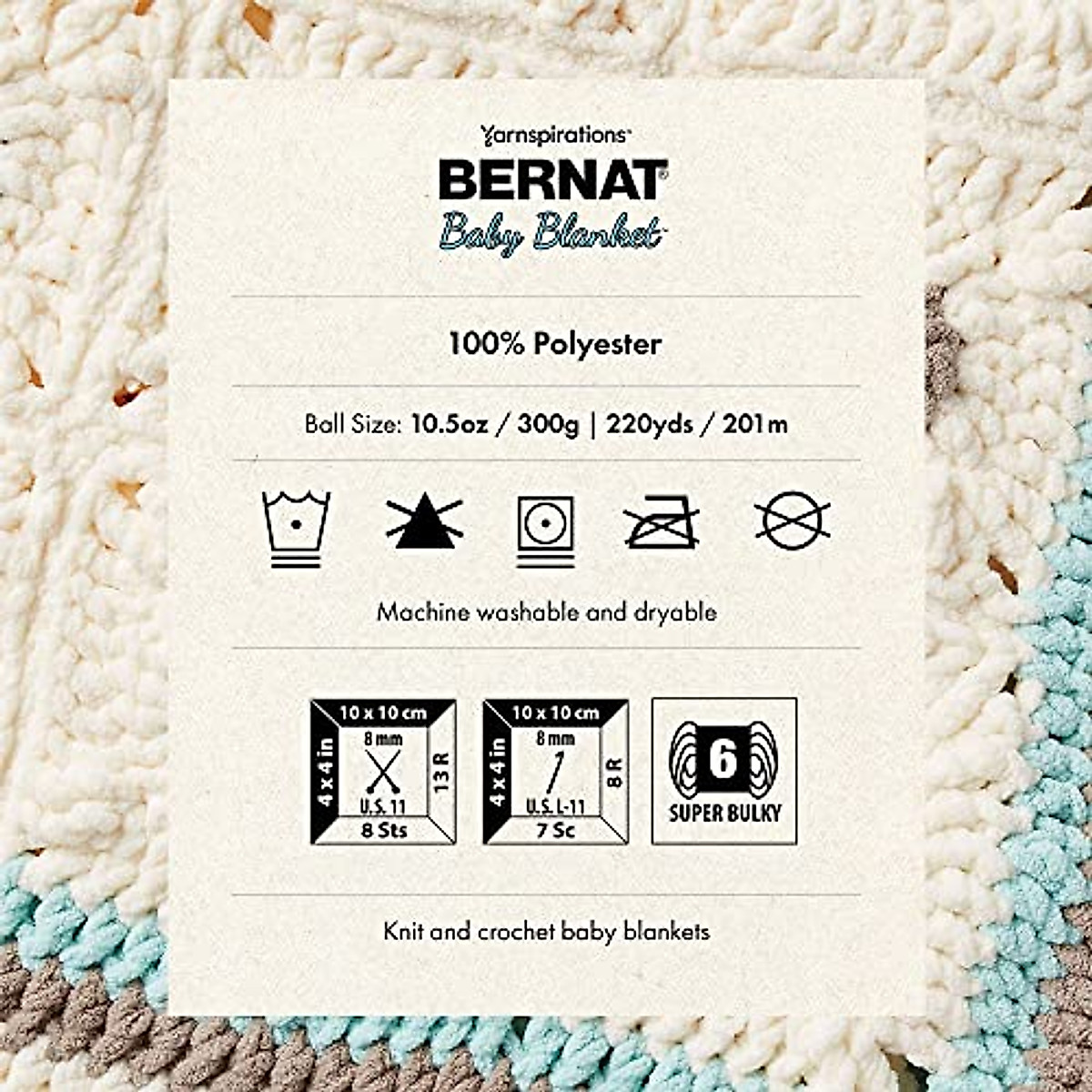 Bernat Baby Blanket BB Buttercup Yarn - 1 Pack of 10.5oz/300g - Polyester - #6 Super Bulky - 220 Yards - Knitting/Crochet
