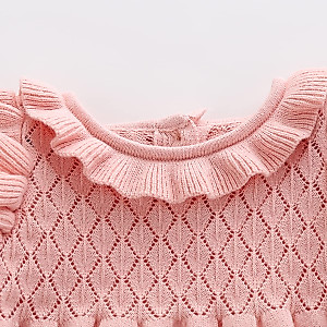 ODOLDI Toddler Girl Sweater Dress Baby Ribbed Knit Dress Long Sleeve Ruffle Sweater Dresses Baby Girls Solid Warm Sweater Dress Crochet A-Line Sweater Skirt Fall Winter Clothes Pink 3-6 Months