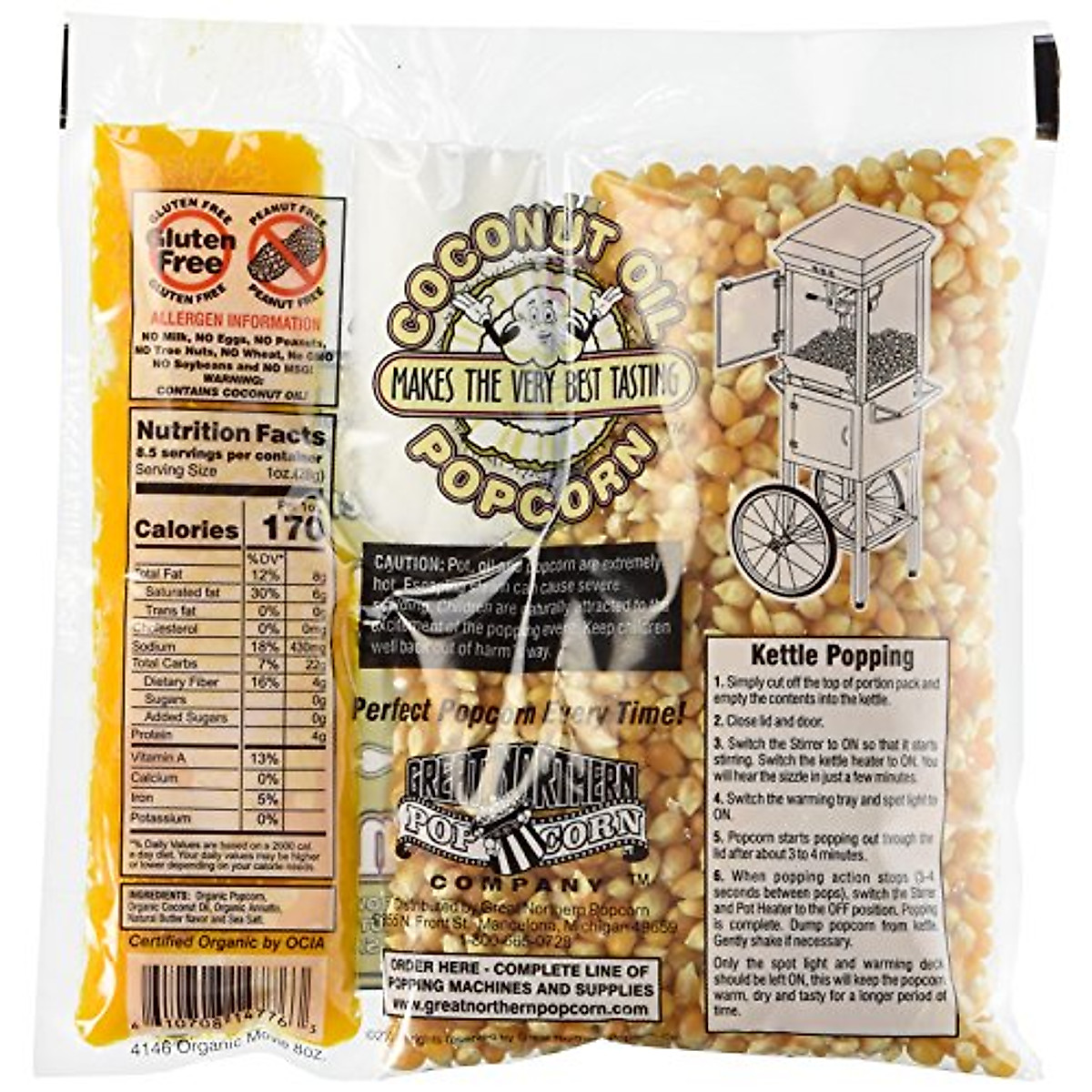 18-Count Organic Popcorn Packets - Pre-Measured 8-Ounce All-in-One Popping Machine Packs with Coconut Oil and Buttered Salt by Great Northern Popcorn