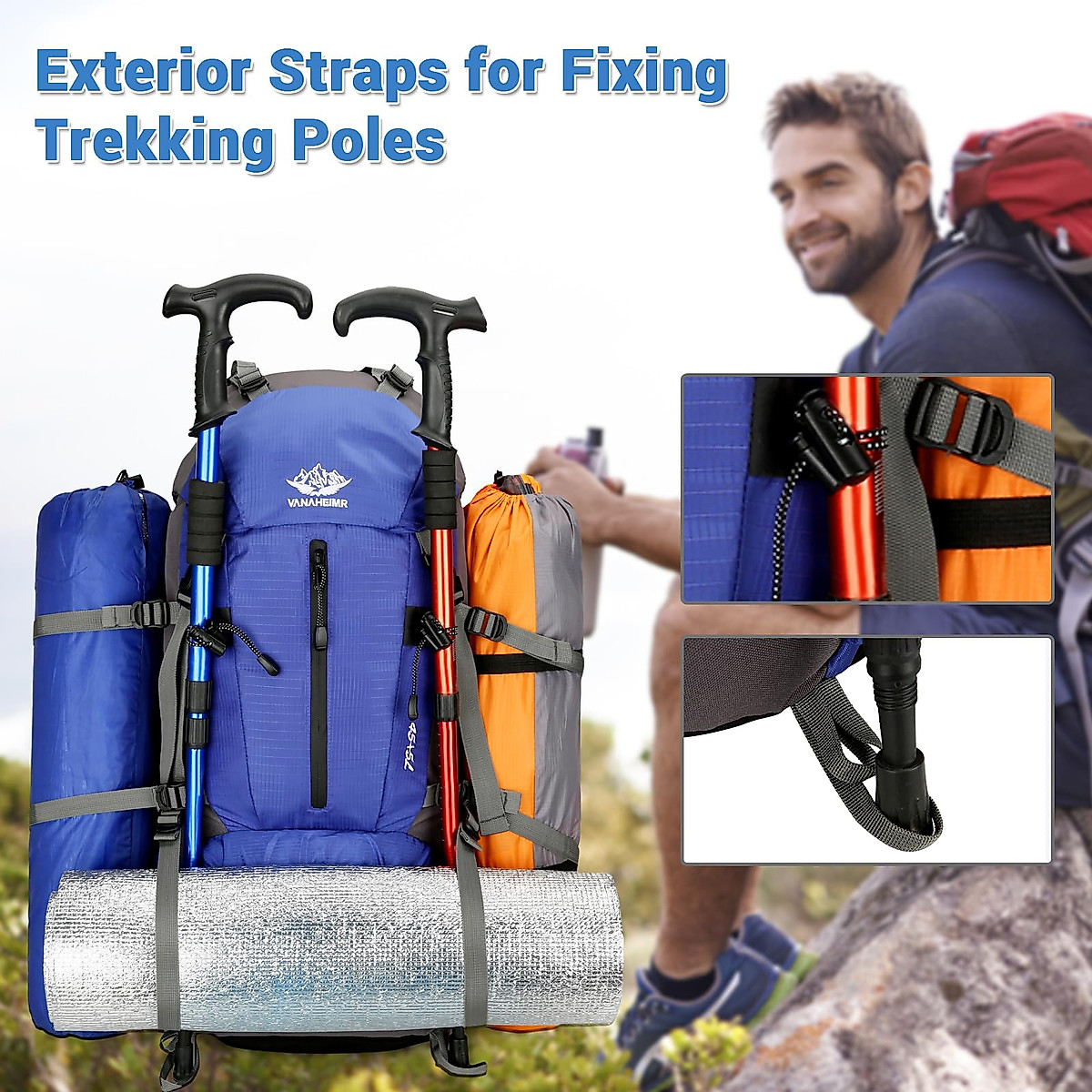 HUIOP hiking backpack, 50L Hiking Backpack Waterproof Camping Backpack with Rain Cover Travel Day Pack Bag with Shoe Compartment for Outdoor Backpacking Climbing