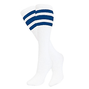 Full 90 Mens 5 PAIRS Classic Multi Striped Sports Tube Socks,Sock Size 10-15, White, Large