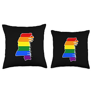 Mississippi Map USA State Rainbow Pride Flag Mississippi Map USA State Rainbow Flag Pride Month Throw Pillow, 18x18, Multicolor