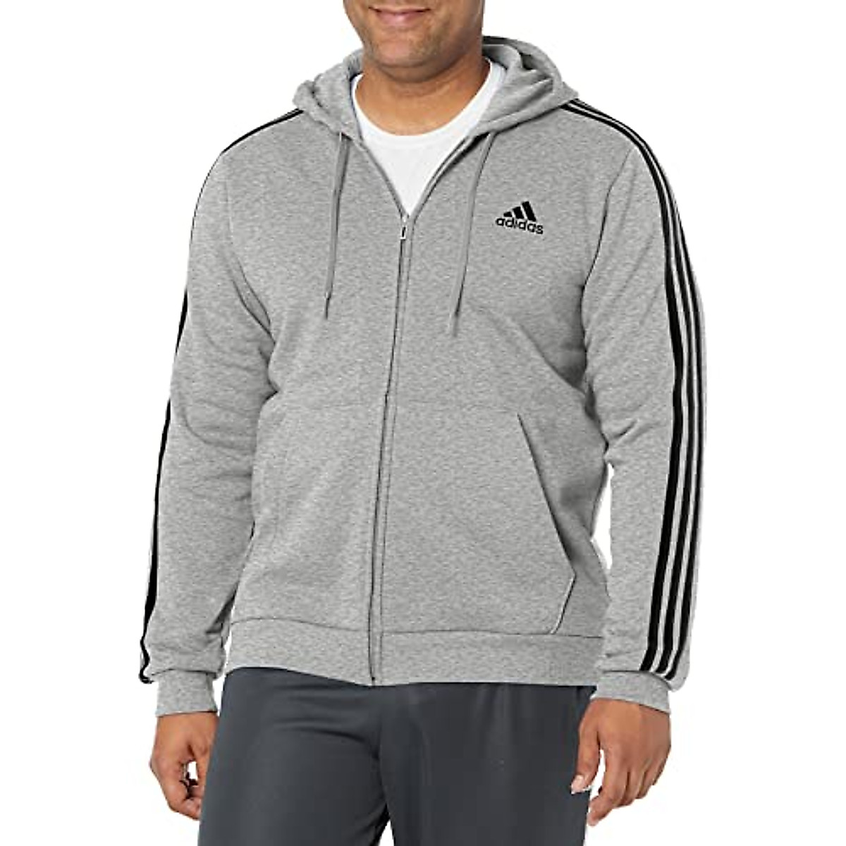 adidas Men's Essentials Fleece 3-Stripes Full-Zip Hoodie, Medium Grey Heather, 4X-Large
