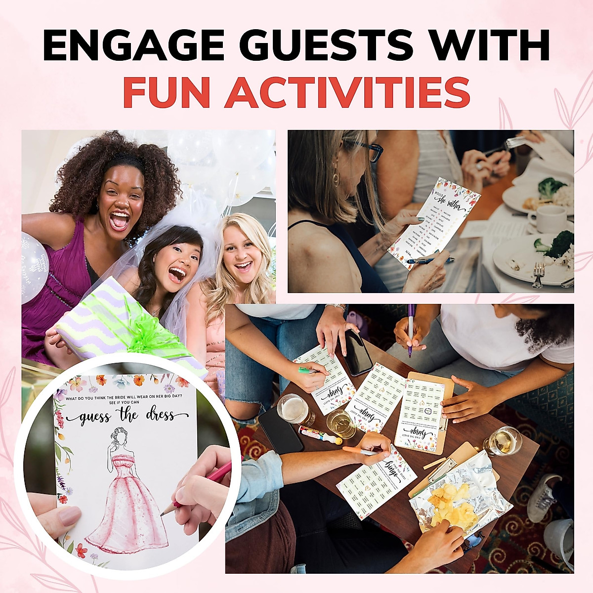 STOFINITY Hilarious Bridal Shower Games 30 Guests - Set Of 4 Couples Wedding Shower Games For Wildflower Bridal Shower Decorations, Fun Bridal Shower Bingo Game Cards, Floral Bridal Party Games (5x7)