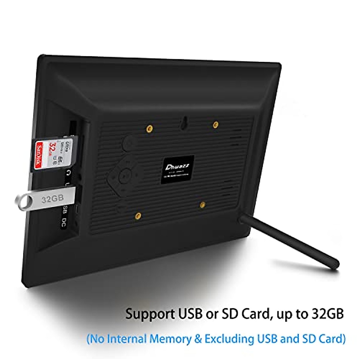 Dhwazz 10.1 Inch USB Digital Picture Frame, Non-WiFi SD Card Smart Photo Frames IPS Screen HD Display with Remote Control, Support Video and Music, Slideshow, Wall Mountable, Easy to use for Seniors