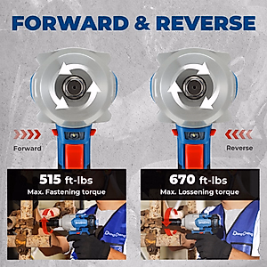 Dong Cheng 20V Brushless Impact Wrench, 515 ft-lbs High Torque, 1/2 inch 4-Speed Cordless Impact Gun, Power Wrench for Automotive Use, Includes 4.0Ah Battery & Charger