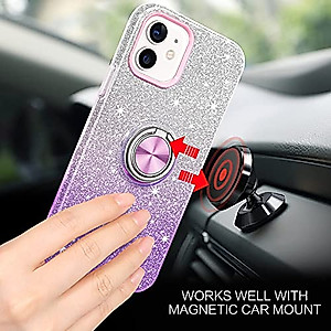 BENTOBEN iPhone 12 Case, iPhone 12 Pro Case, Slim Fit Glitter Sparkly with 360° Ring Holder Kickstand Magnetic Car Mount Supported Protective Girls Women Cover for iPhone 12/12 Pro 6.1“, Purple