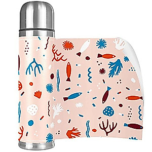 Cute Fish Coral Vacuum Insulated Stainless Steel Water Bottle, Double Walled Travel Thermos Coffee Mug 17 OZ for School Office