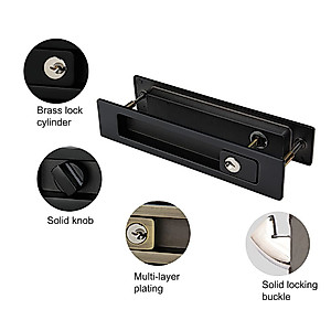 LWZH 7.1" Matte Black Privacy Pocket Door Lock Hardware, Invisible Recessed Handle Latch with Keys, Sliding Door Mortise Lock, Double Barn Door Lock Furniture Hardware