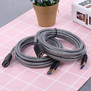 USB 3.0 Extension Cable, Besgoods 2-Pack 10ft USB to USB Extension Cable Braided USB Extender Cable - A Male to A Female Fast Data Extension Cord with Gold-Plated Connector – White