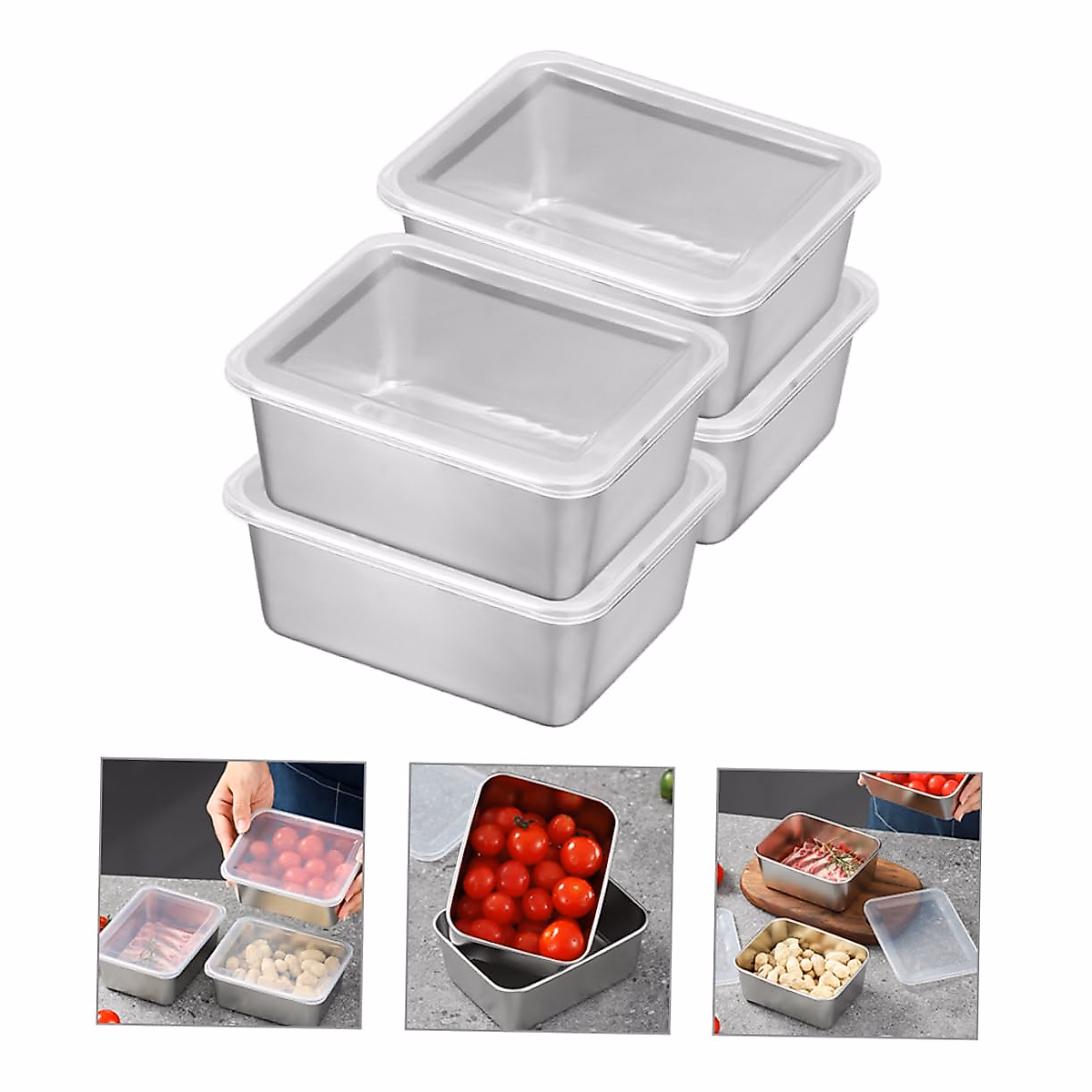 Garneck 4 Pack Airtight Food Storage Containers Stainless Steel Meal Prep Boxes for Refrigerator Easy to Use and Clean for Fridge Organization